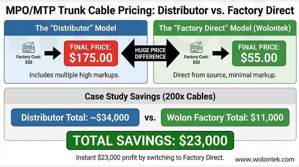 MPO Trunk Cable Price Guide: Factory Direct vs. Distributor Cost (2026)